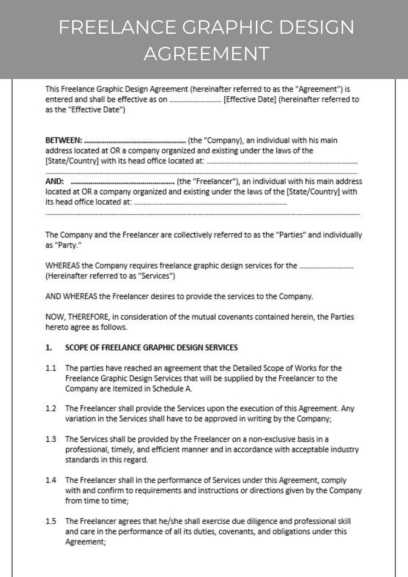 Freelance Graphic Design Agreement, Editable Template, Contract ...