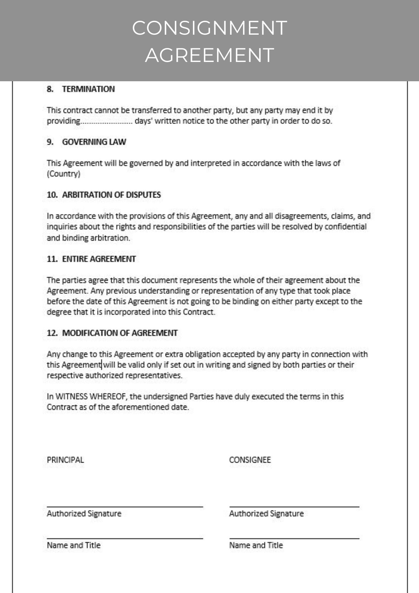 Consignment Agreement, Contract Agreement, Contract Template, Agreement ...