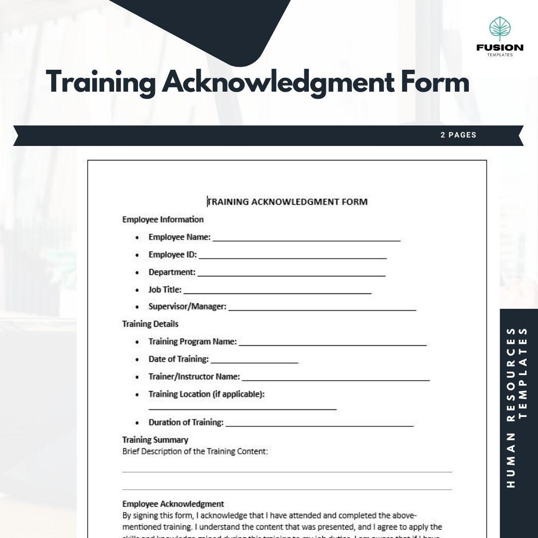 Training Acknowledgment Form Template - Etsy