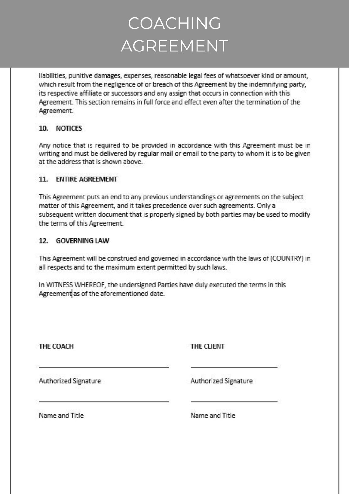 Coaching Agreement, Contract Agreement, Coaching Contract Template ...