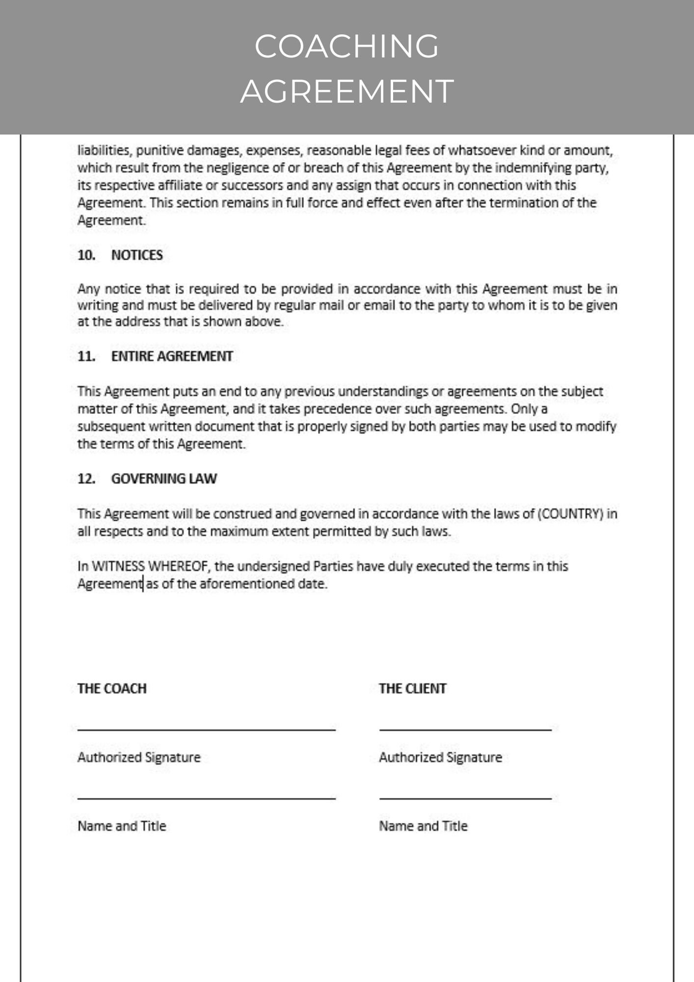Coaching Agreement, Contract Agreement, Coaching Contract Template ...