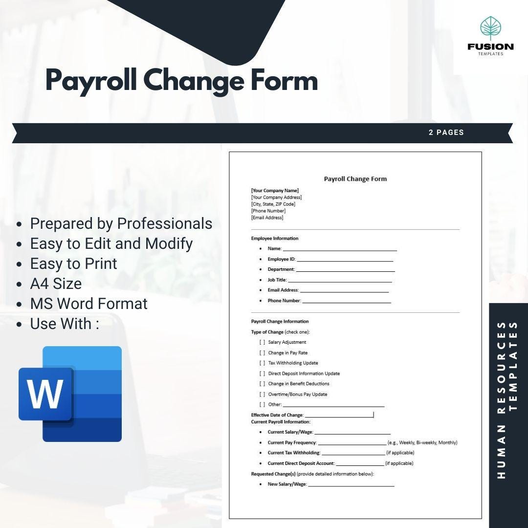 Payroll Change Form Templates Human Resources Documents Templates - Etsy