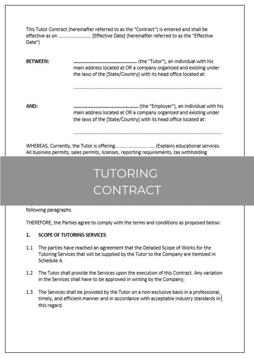 Tutoring Contract - Etsy