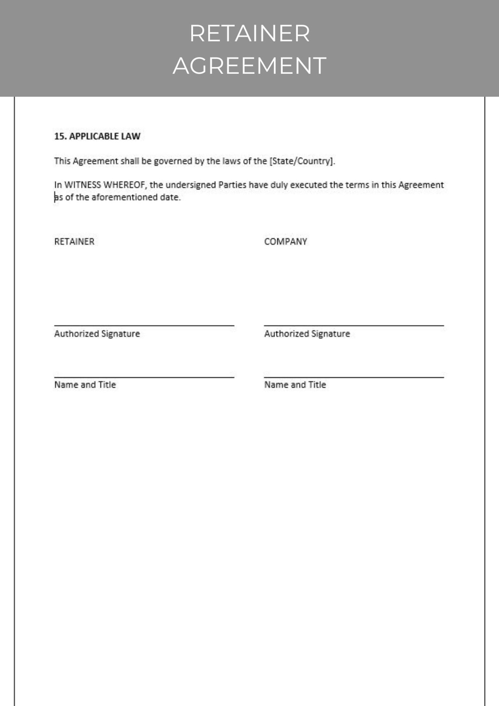 Retainer Agreement, Contract Agreement Retainer Contract Template ...