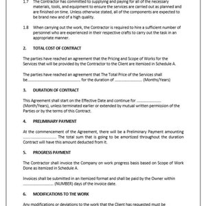 General Contractor Services Agreement, Editable Template, Contract ...