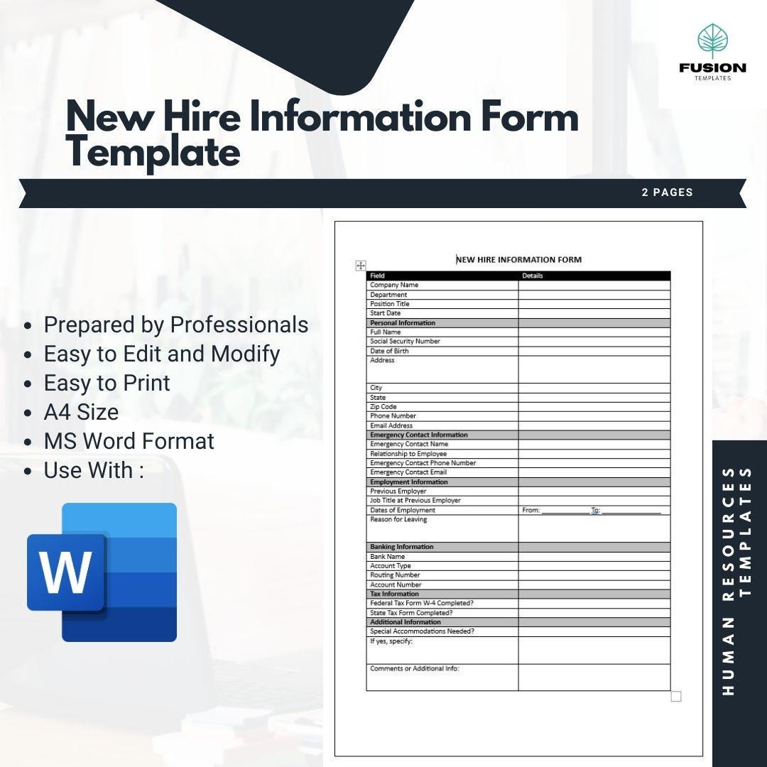 New Hire Information Form Template - Etsy