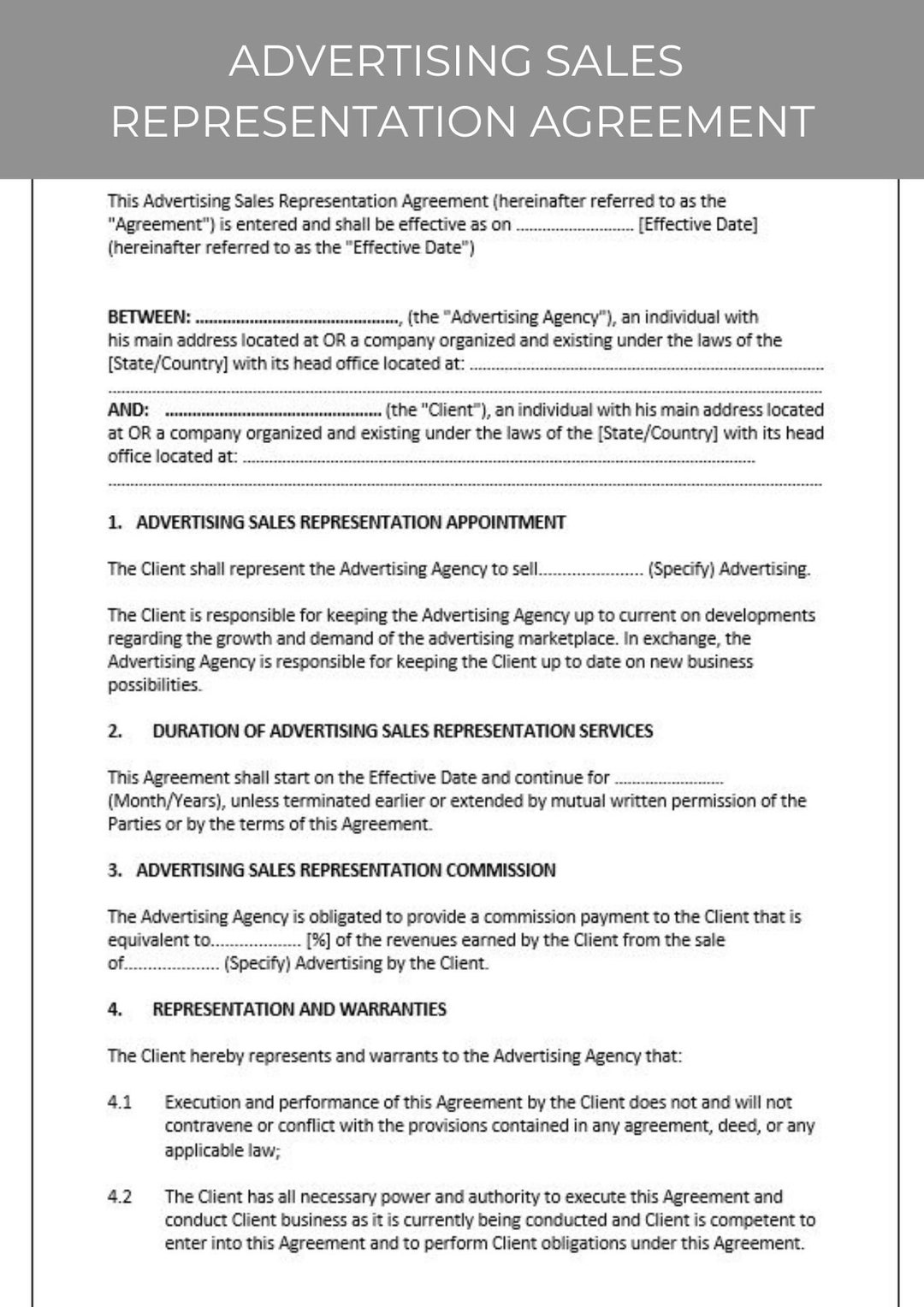 Advertising Sales Representation Agreement - Etsy
