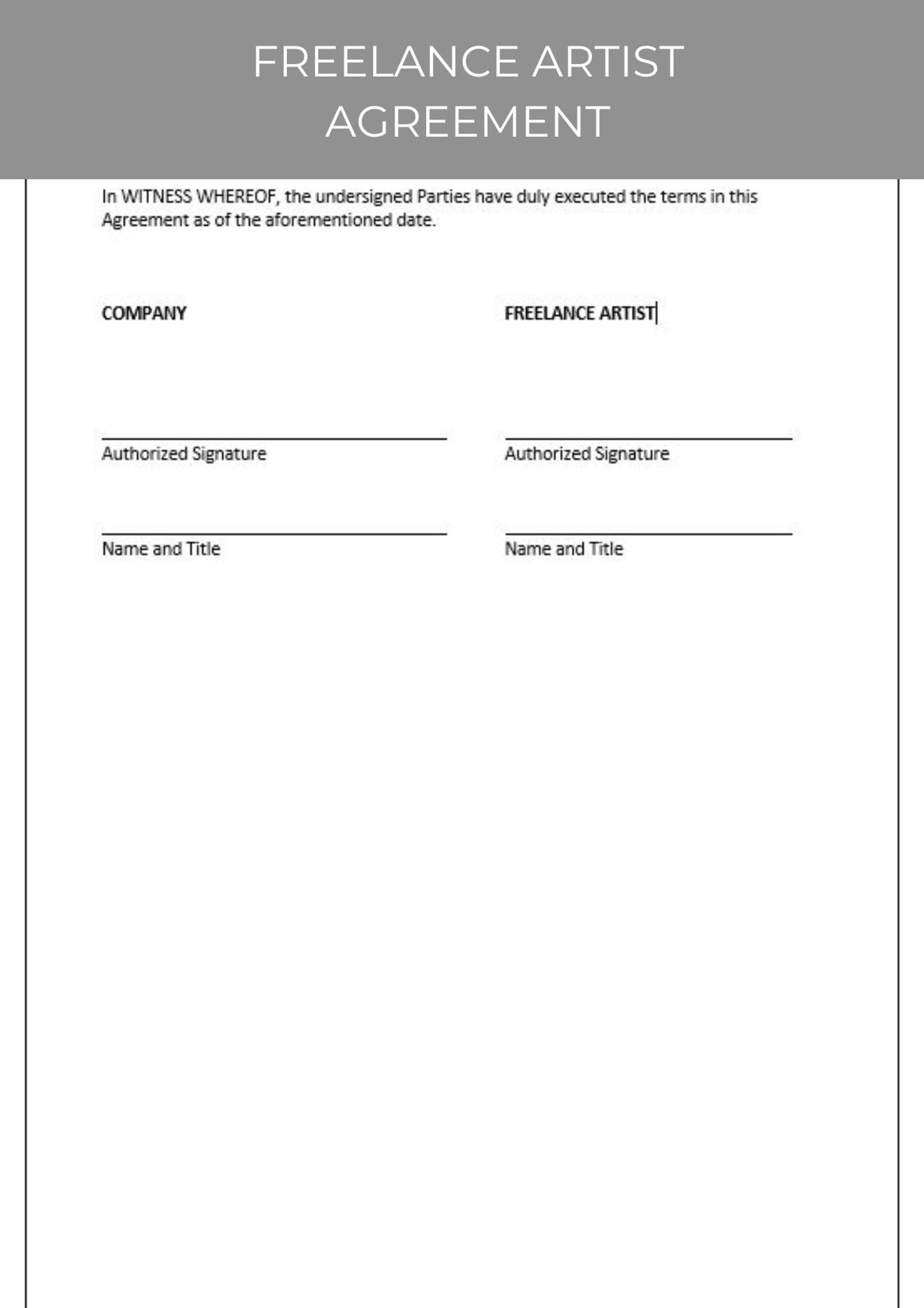 Freelance Artist Agreement, Editable Agreement, Contract Agreement ...