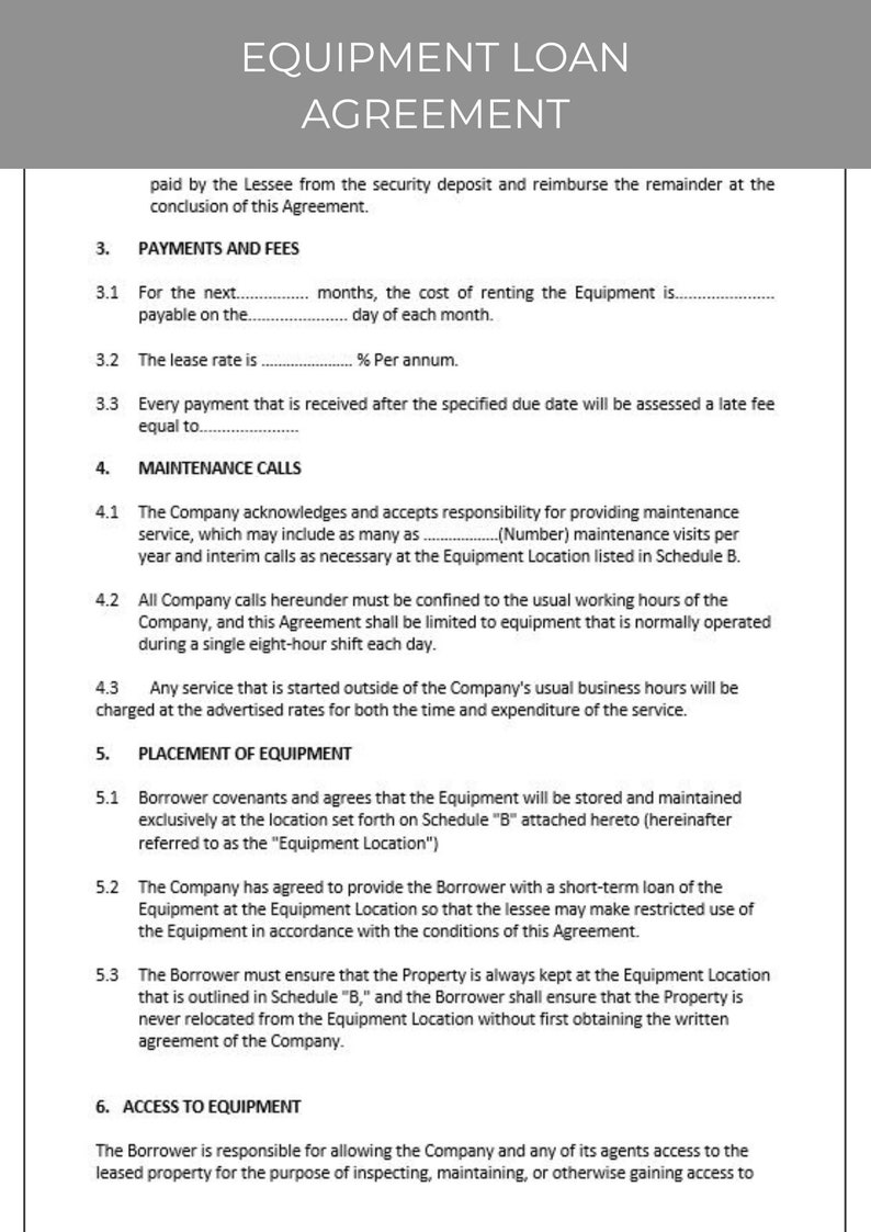 Equipment Loan Agreement - Etsy