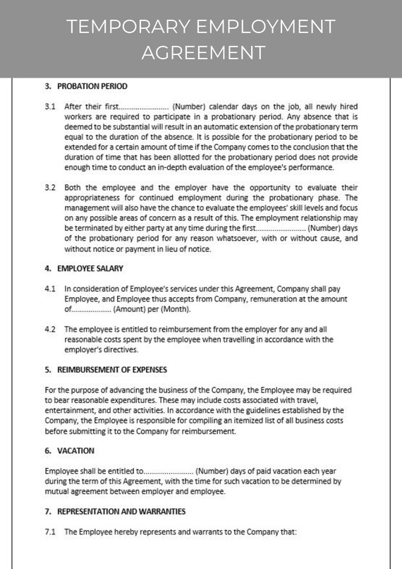 Temporary Employment Agreement Template