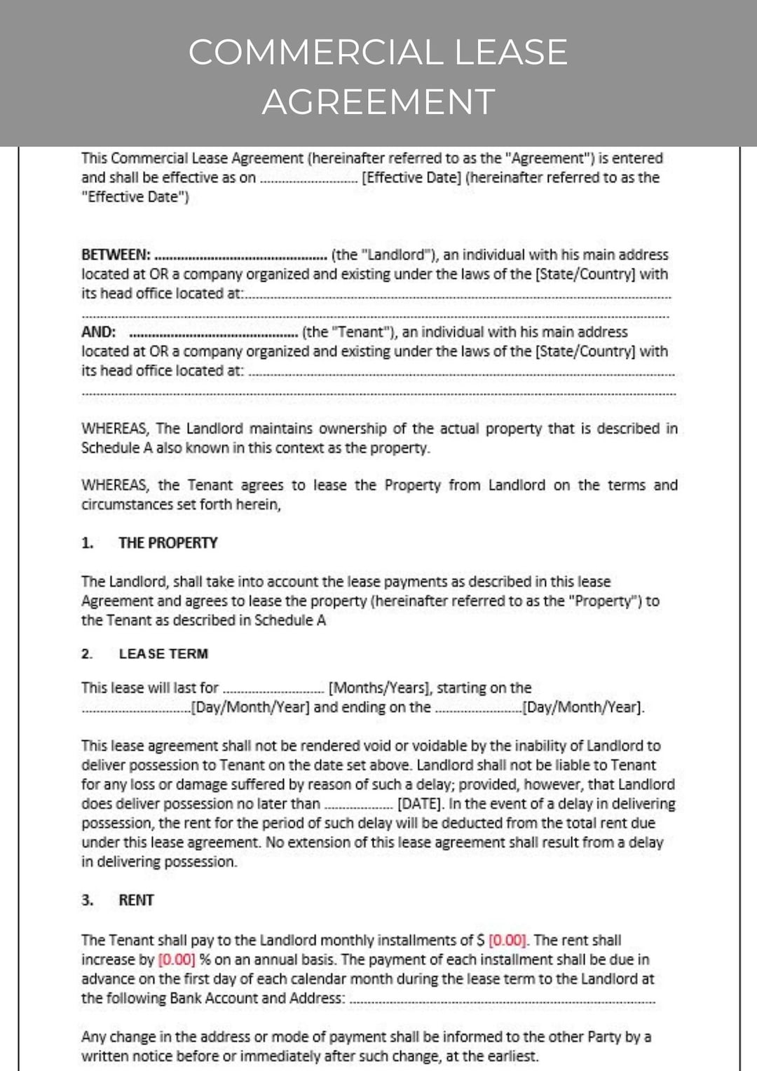 Commercial Lease Agreement, Lease Contract, Rental Agreement, Contract ...