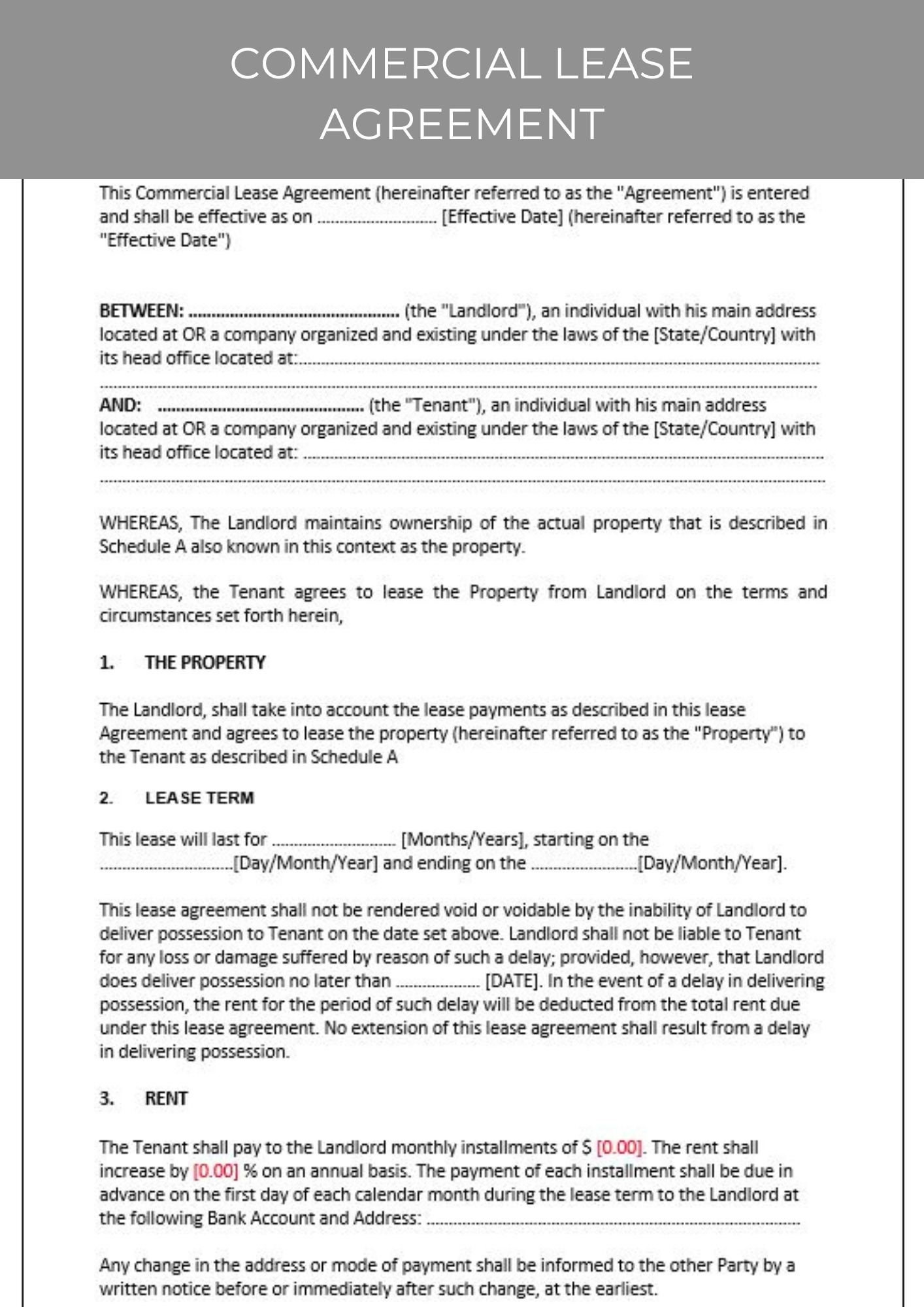 Commercial Lease Agreement, Lease Contract, Rental Agreement, Contract ...