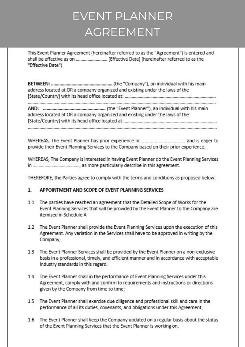 Event Planner Agreement - Etsy