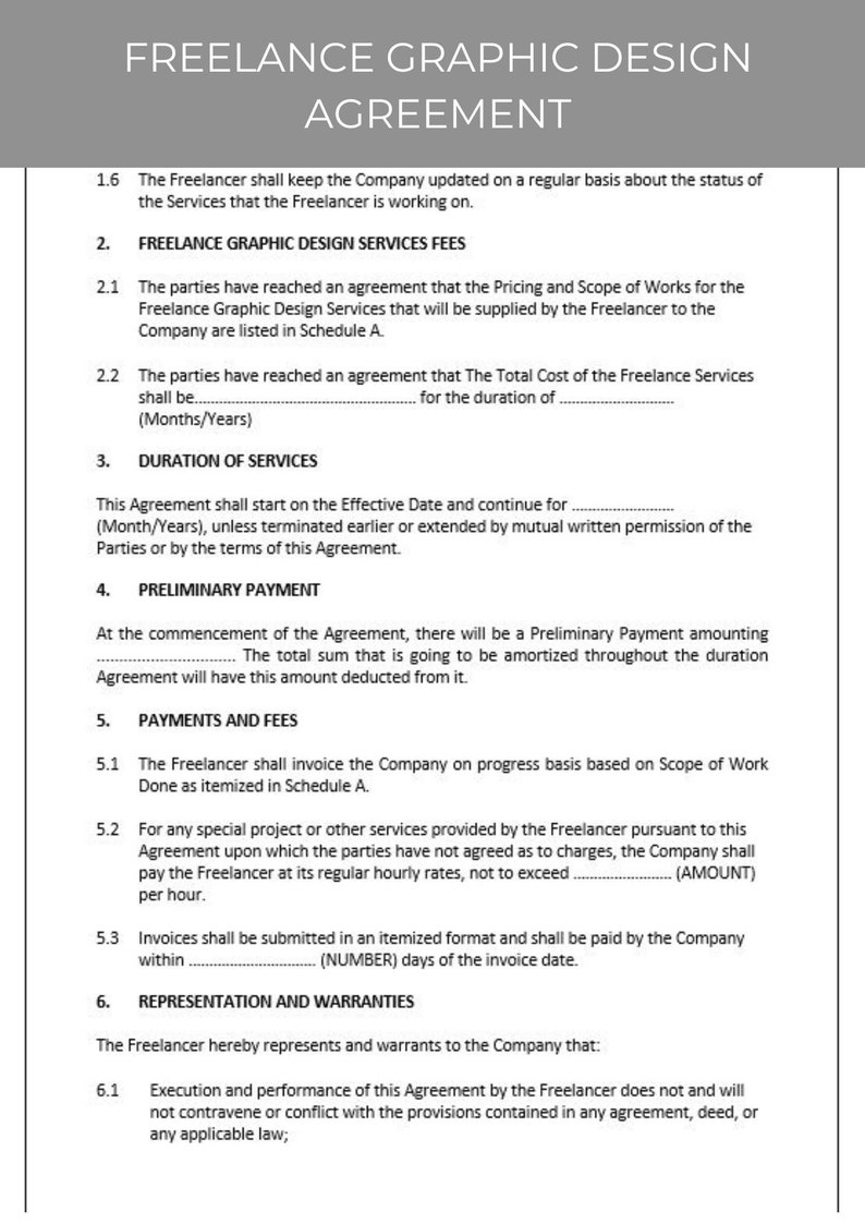 Freelance Graphic Design Agreement, Editable Template, Contract ...