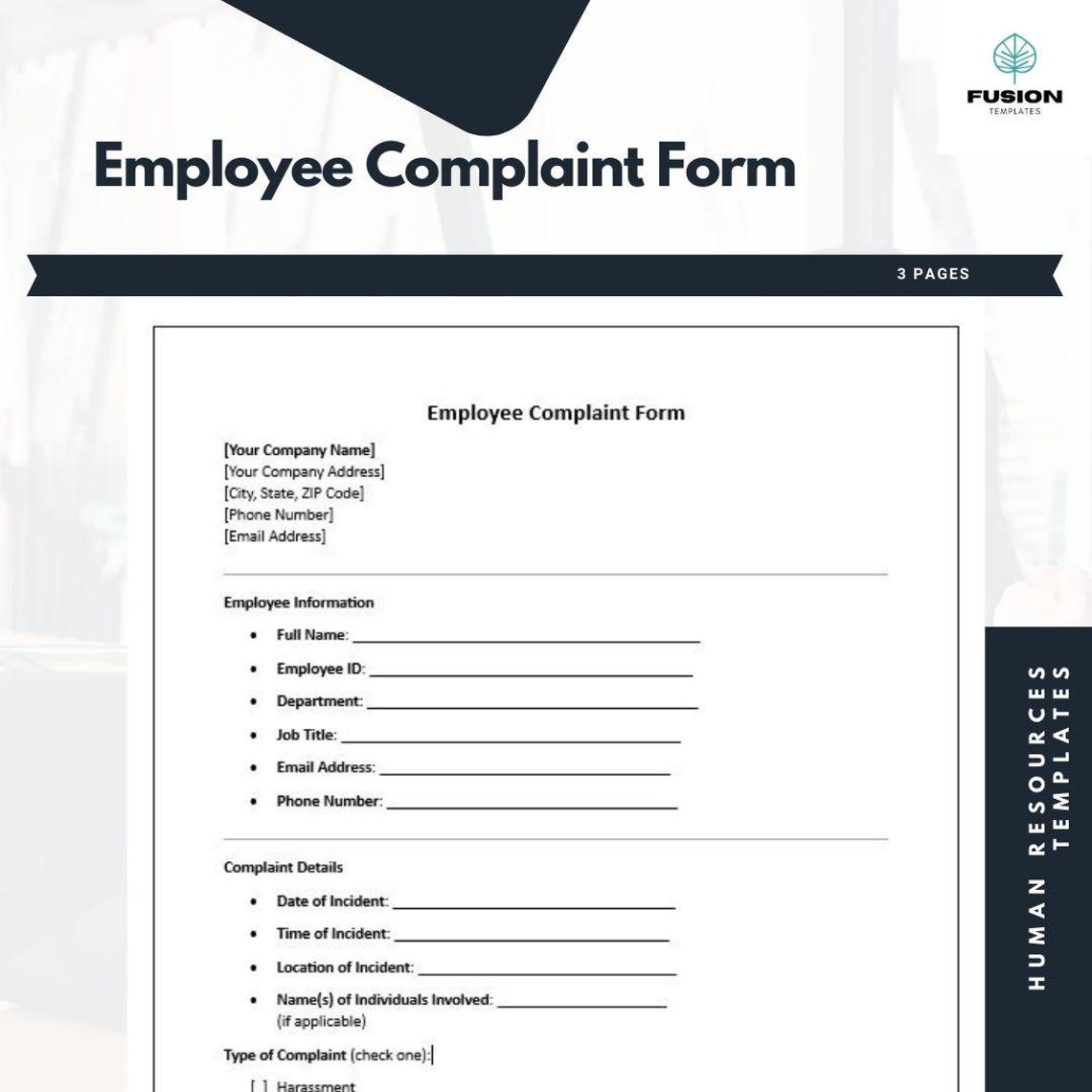 Employee Complaint Form Templates Human Resources Documents Templates ...