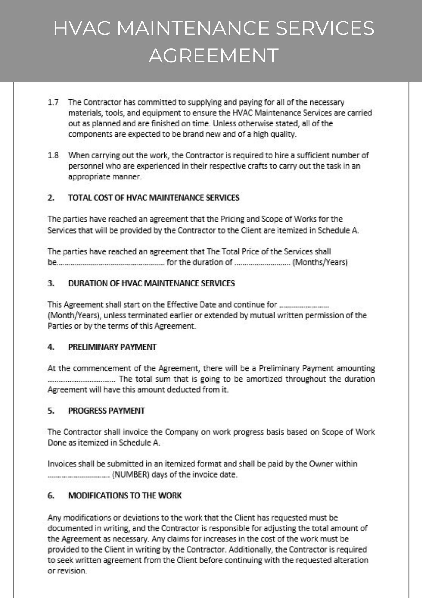 HVAC Maintenance Services Agreement, Editable Agreement, Contract ...