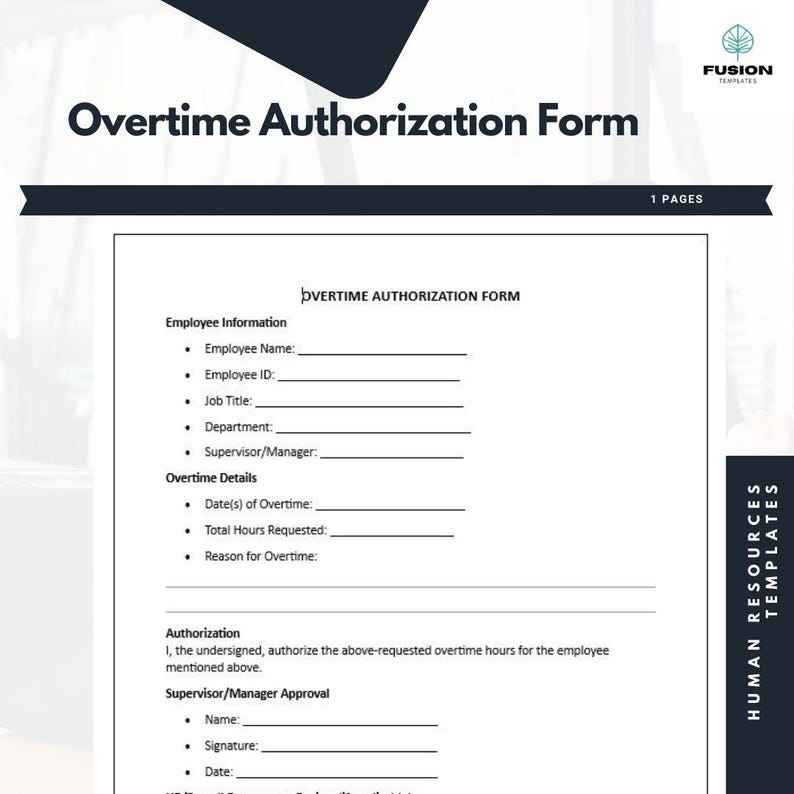 Overtime Authorization Form Template - Etsy