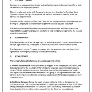 Auto Repair Agreement, Editable Template, Contract Agreement, Contract ...