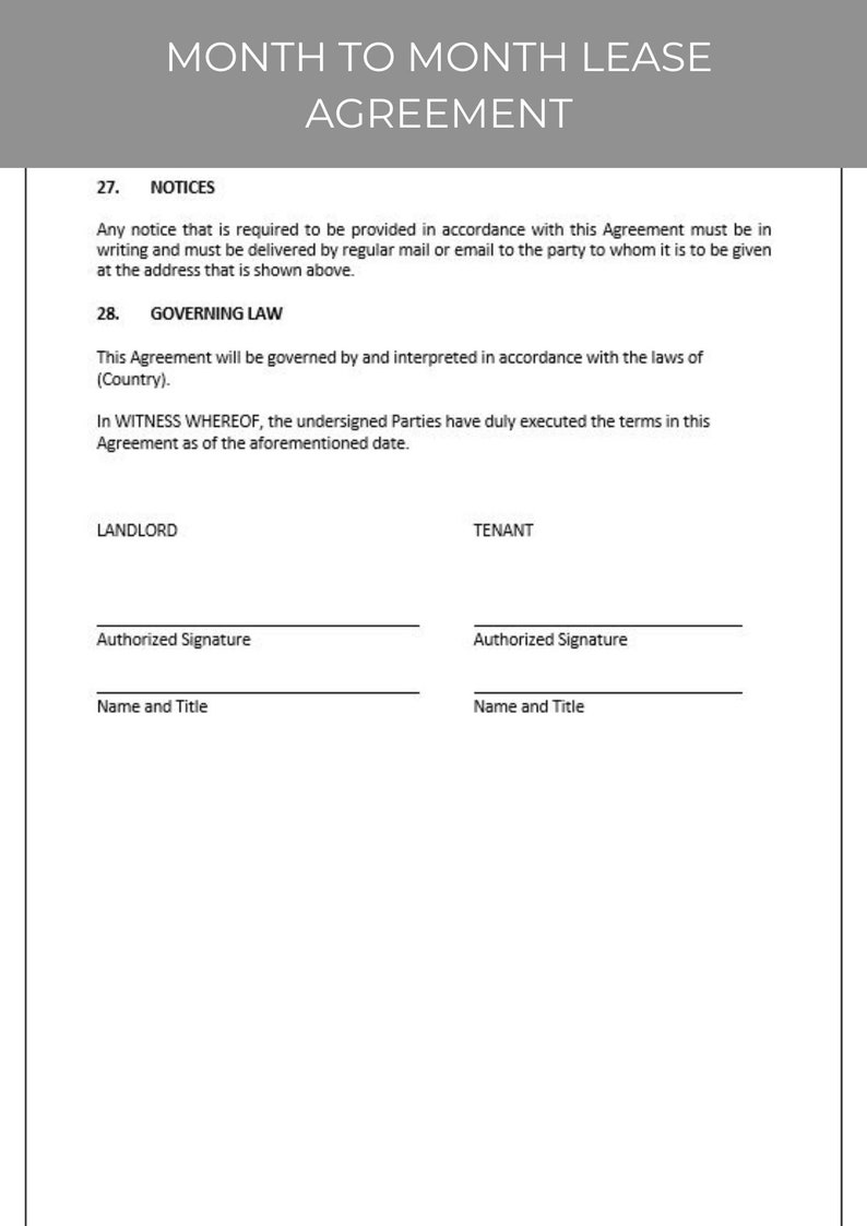 Month to Month Lease Agreement, Rental Agreement, Residential Lease ...