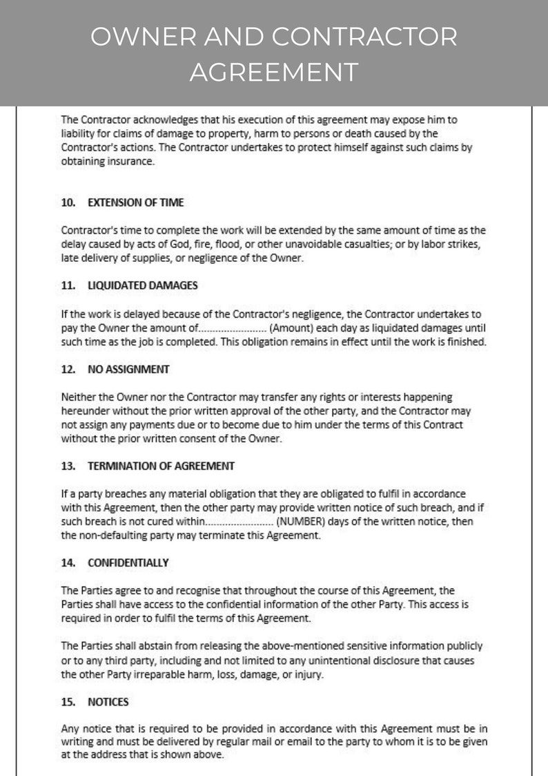 Owner and Contractor Agreement, Construction Agreement, Contract ...