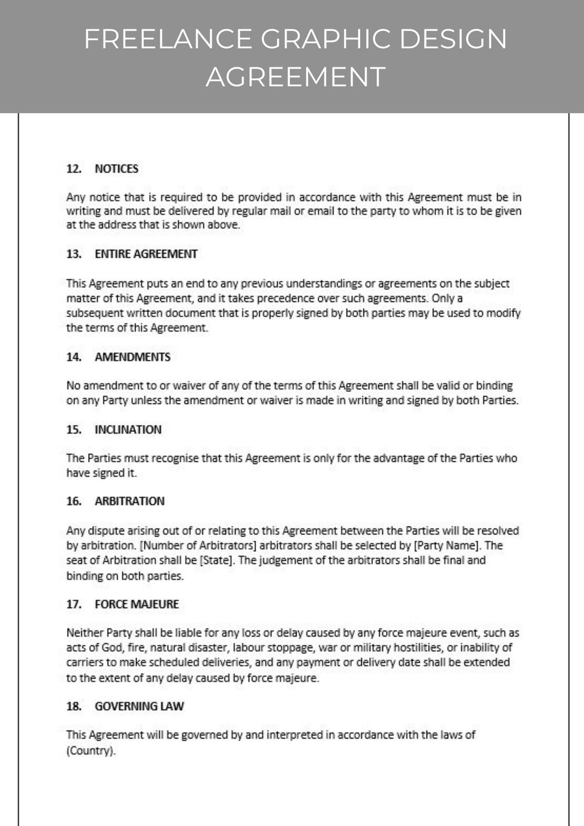 Freelance Graphic Design Agreement, Editable Template, Contract ...