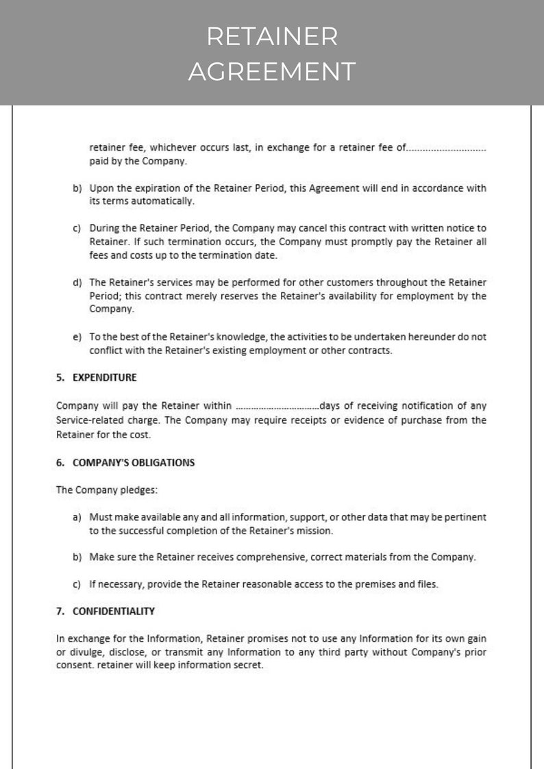 Retainer Agreement, Contract Agreement Retainer Contract Template ...