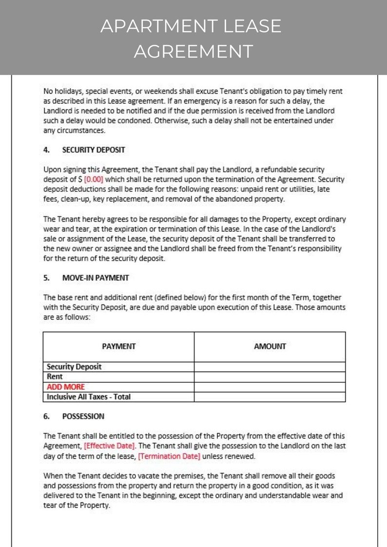 Apartment Lease Agreement, Rental Agreement, Residential Lease, Lease ...