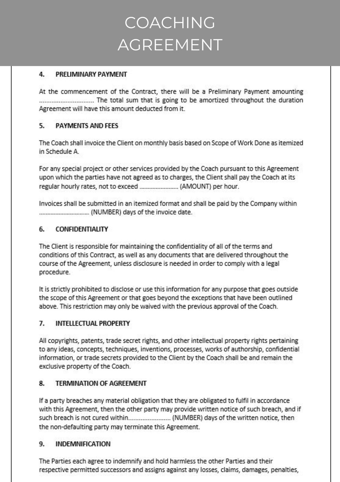 Coaching Agreement, Contract Agreement, Coaching Contract Template ...