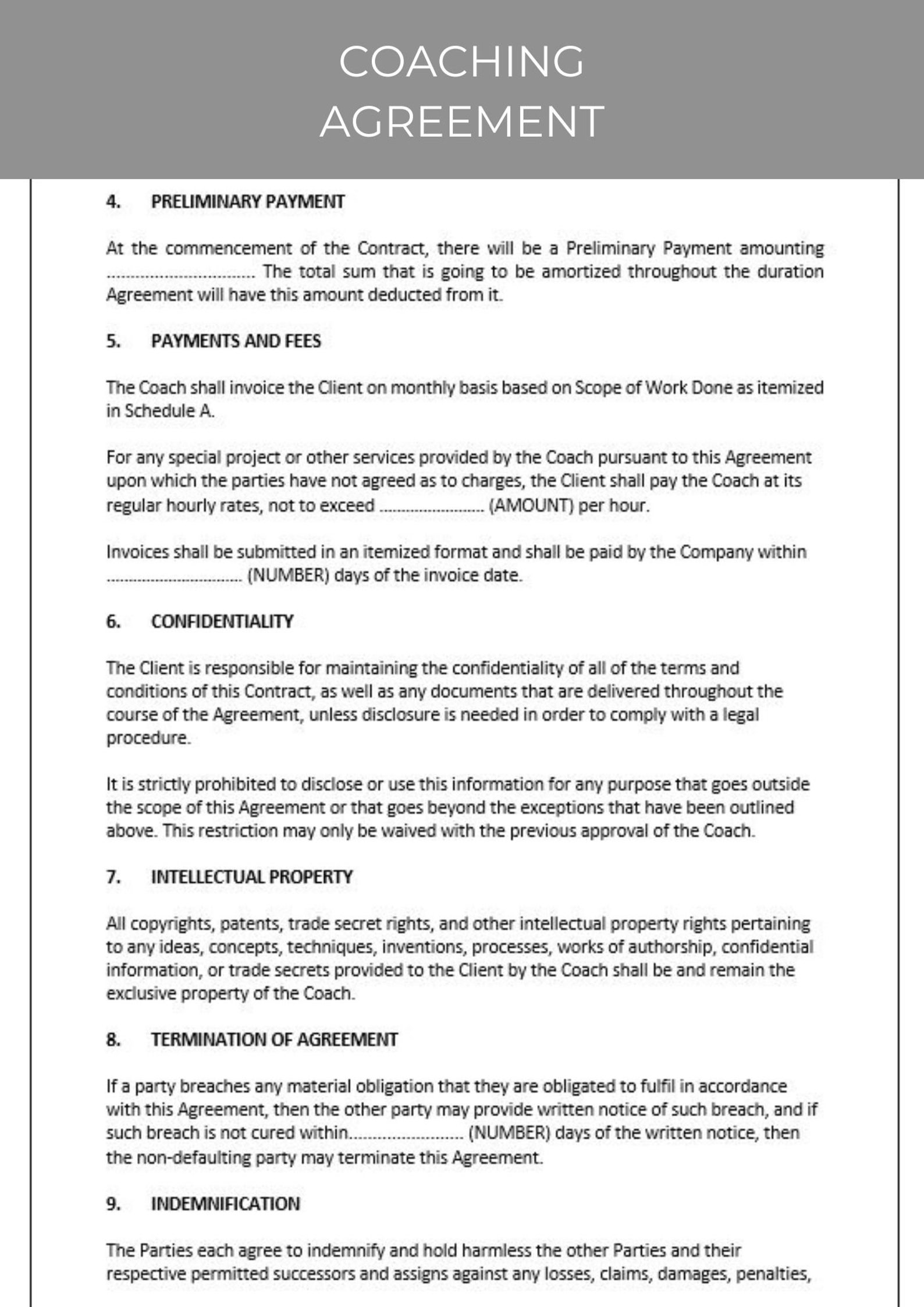 Coaching Agreement, Contract Agreement, Coaching Contract Template ...