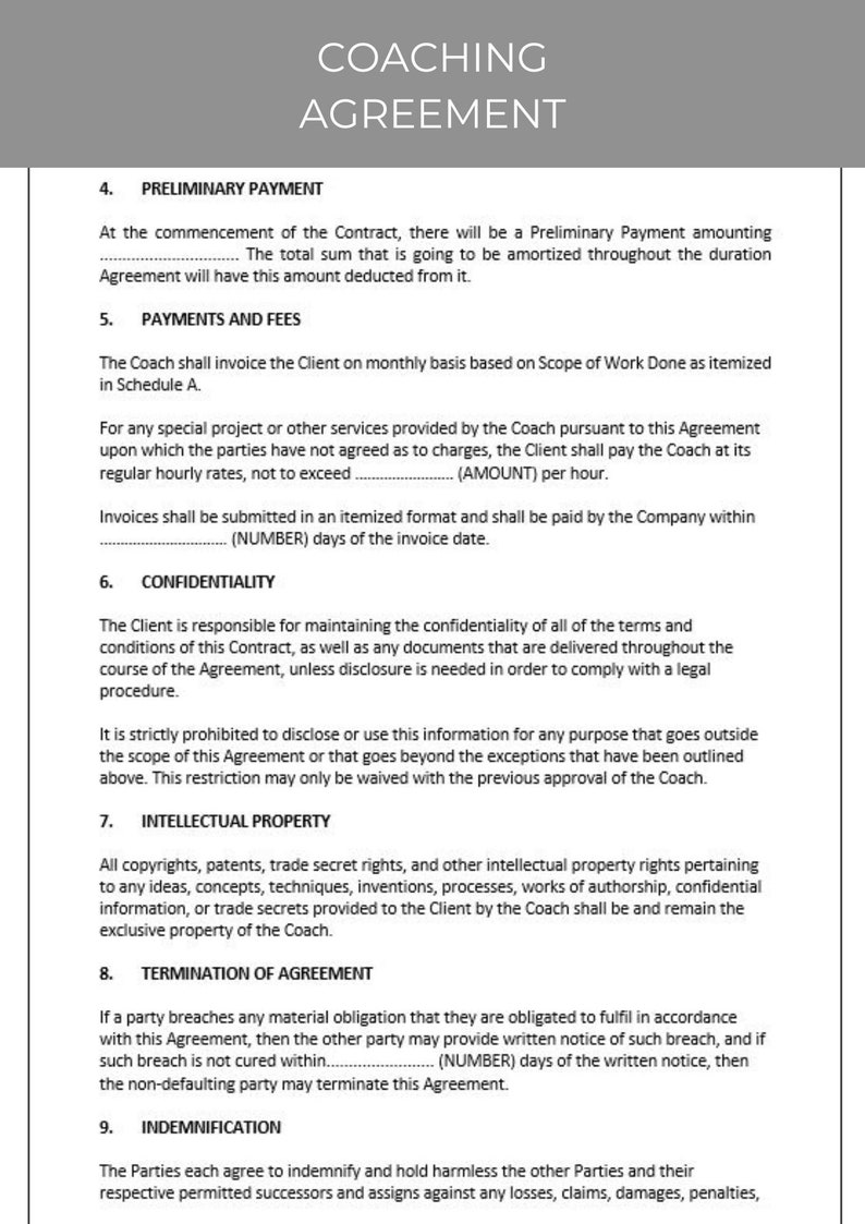 Coaching Agreement, Contract Agreement, Coaching Contract Template ...