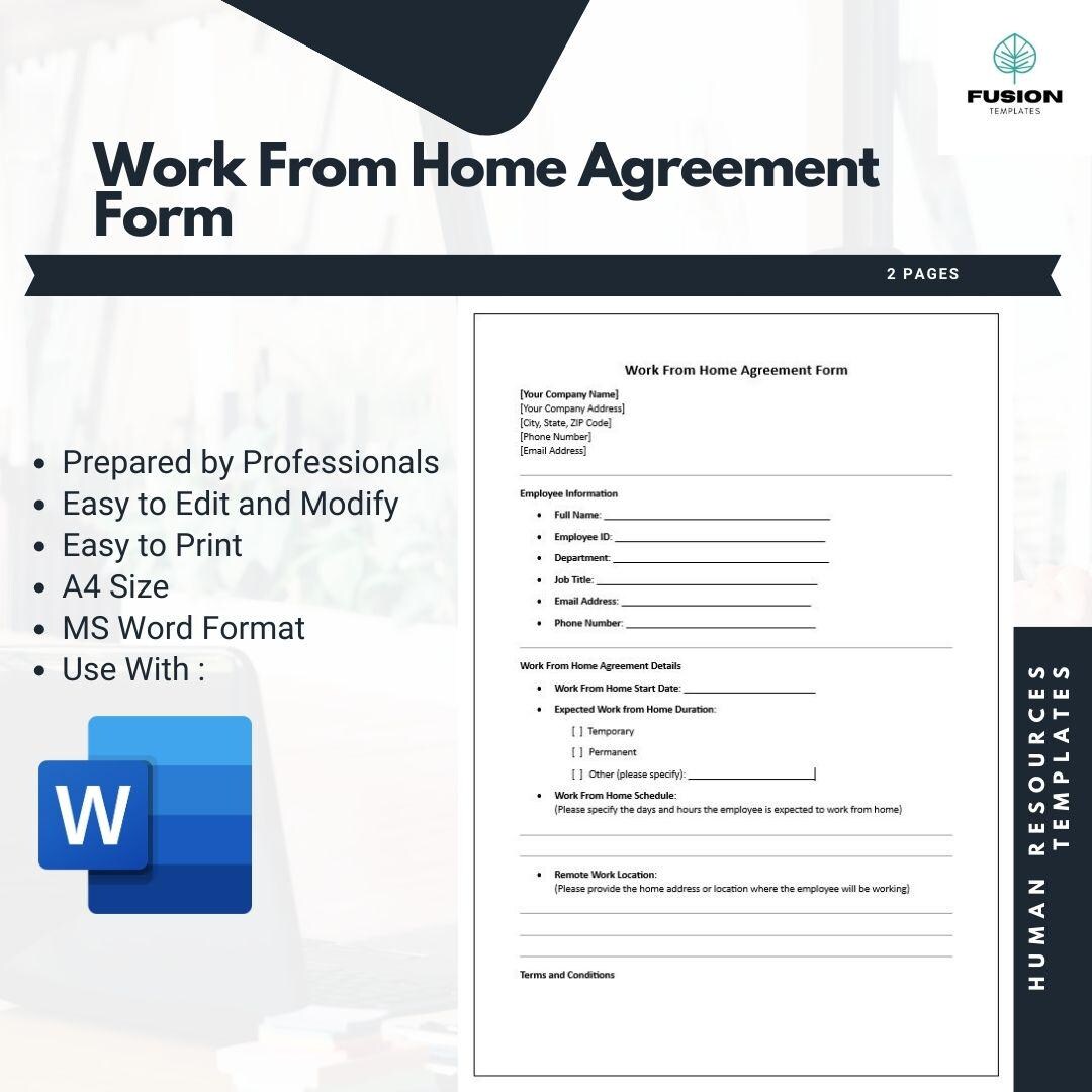Work From Home Agreement Form Templates Human Resources Documents ...