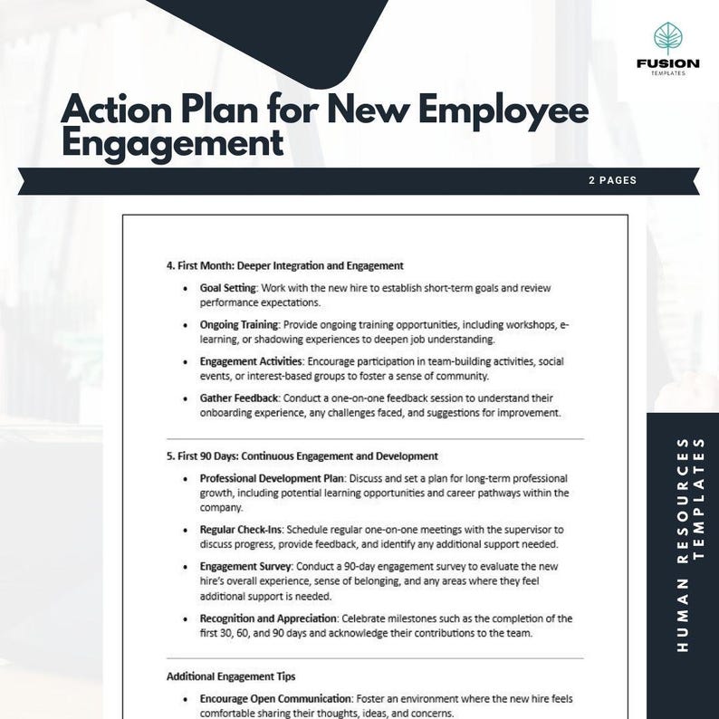 Action Plan for New Employee Engagement Template - Etsy