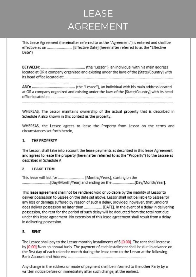 Lease Agreement, Rental Agreement, Commercial Lease, Lease Contract ...