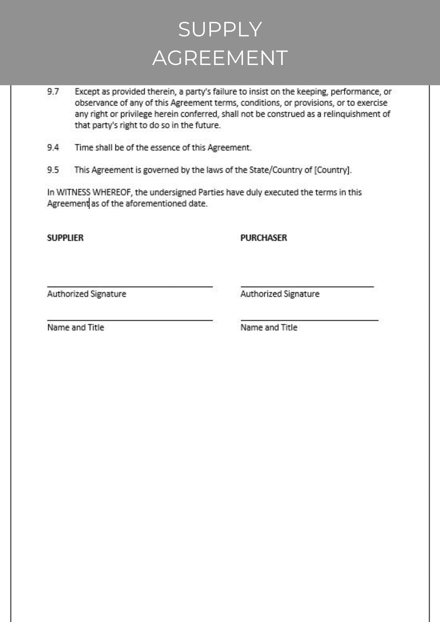 Supply Agreement, Contract Agreement, Supply Contract Template, Supply ...