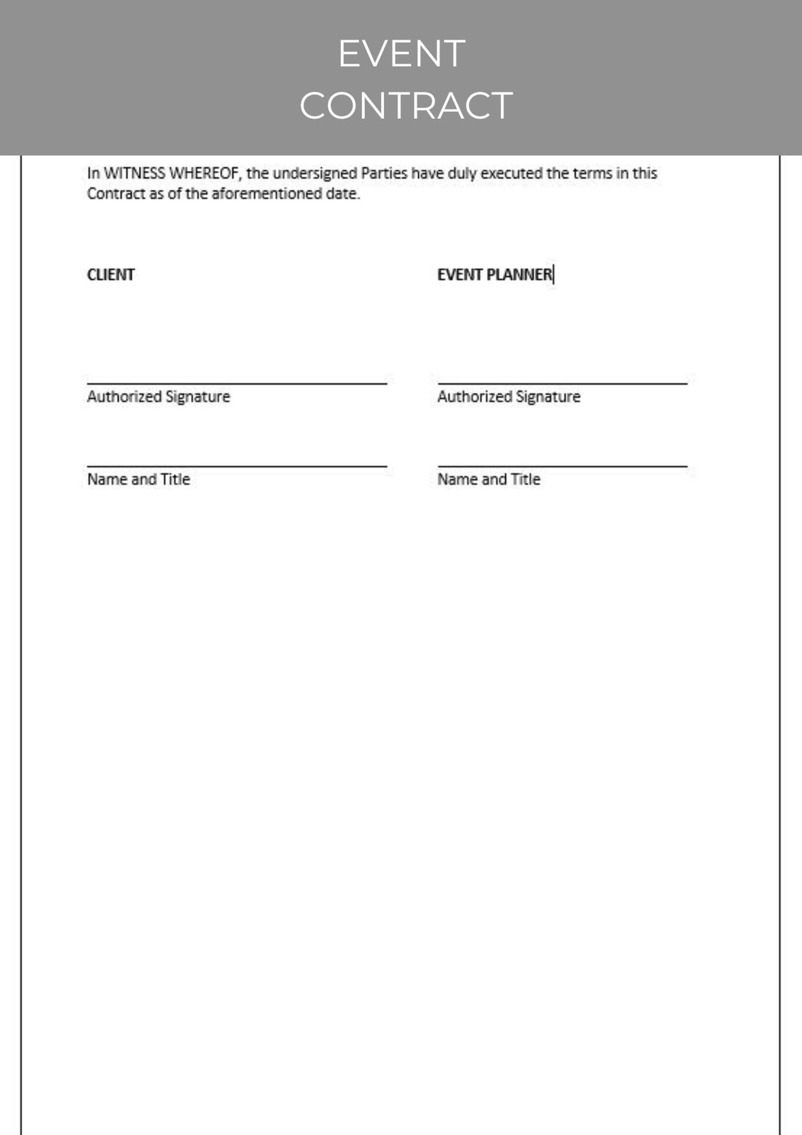 Event Contract, Editable Template, Contract Agreement, Event Contract ...