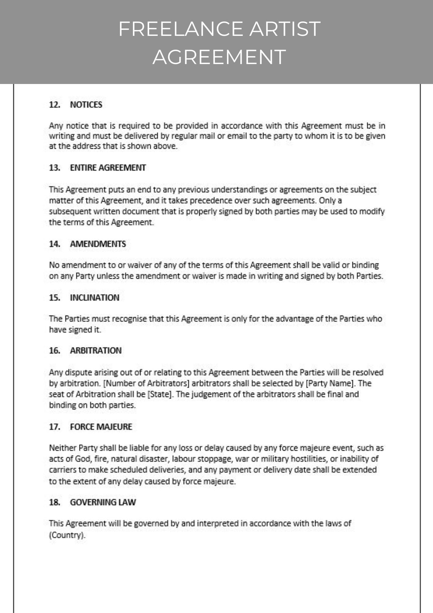 Freelance Artist Agreement, Editable Agreement, Contract Agreement ...