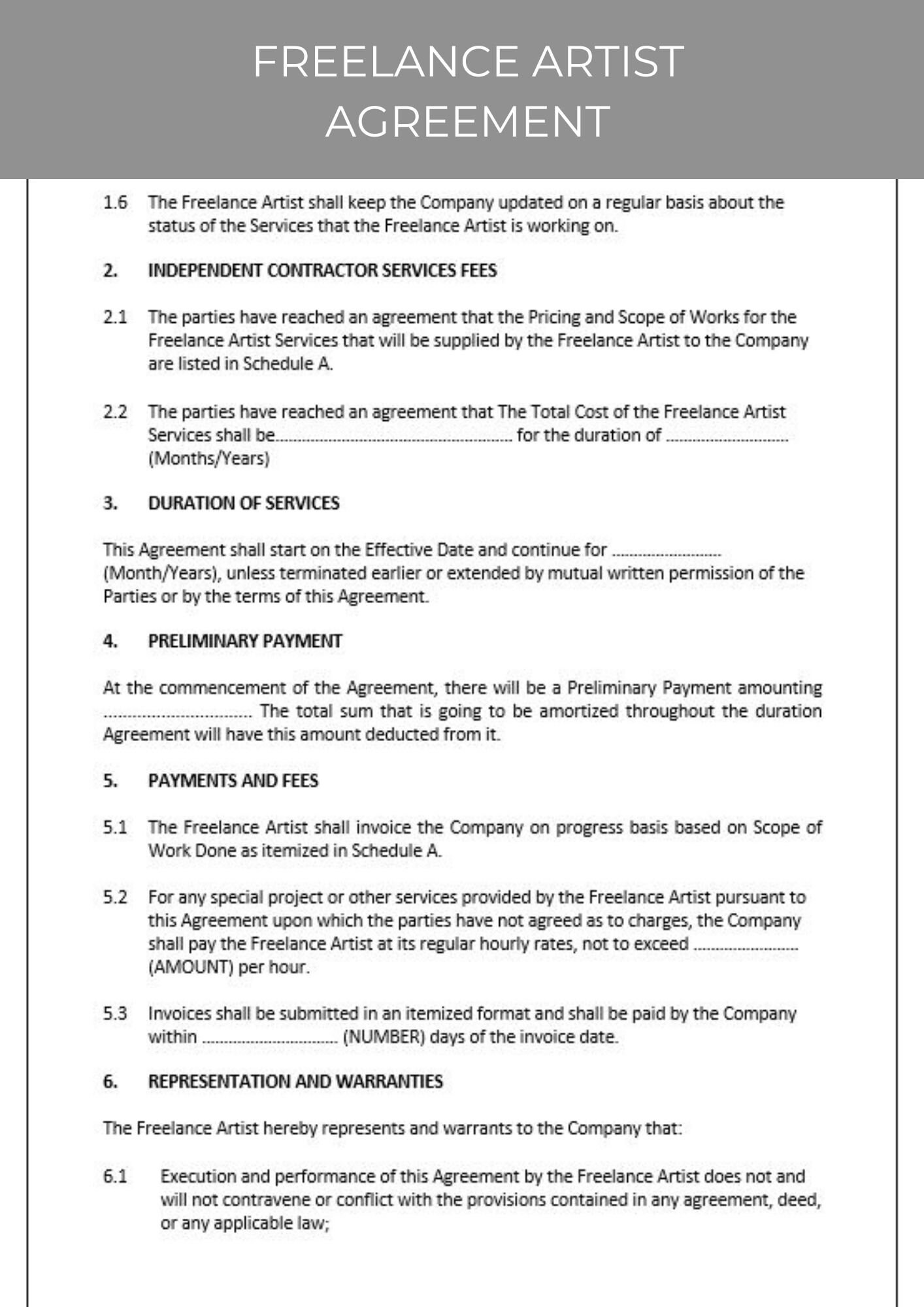 Freelance Artist Agreement, Editable Agreement, Contract Agreement ...