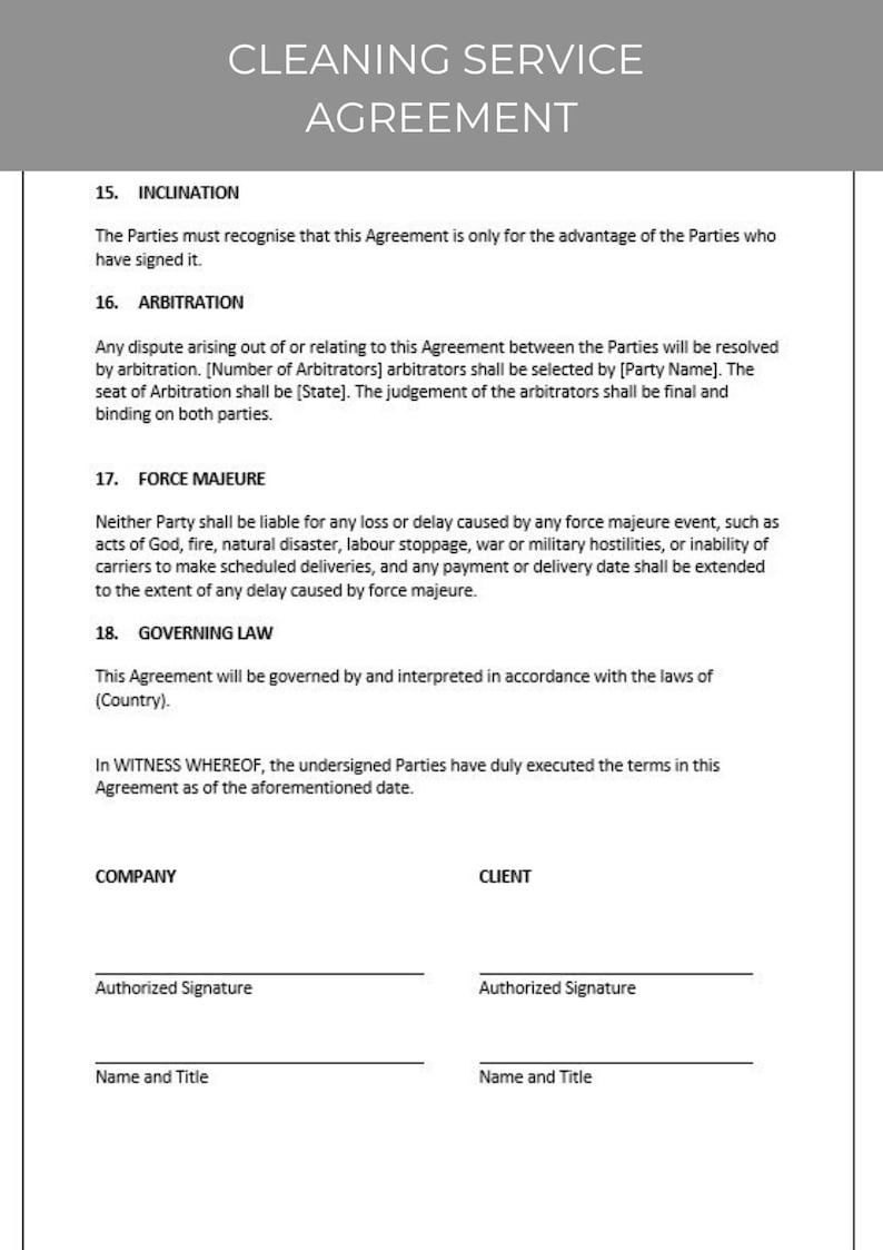 Cleaning Services Agreement, Cleaning Services Contract, Cleaning ...