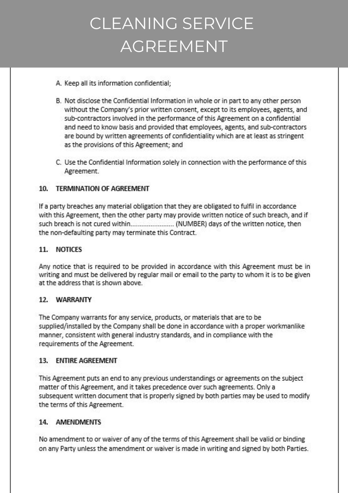 Cleaning Services Agreement, Cleaning Services Contract, Cleaning ...