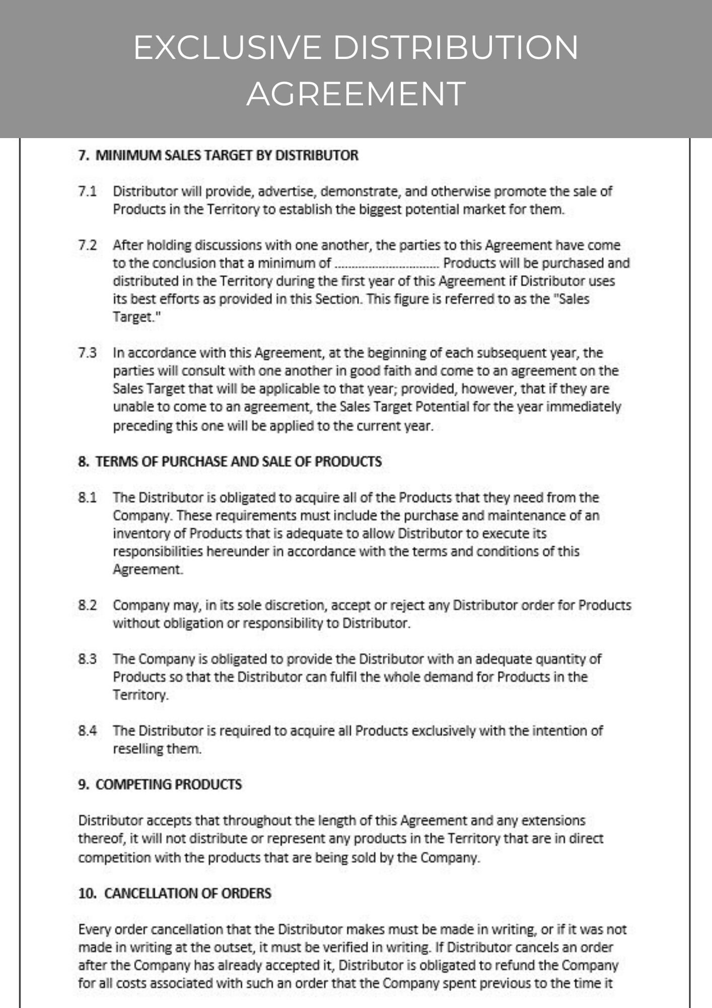 Exclusive Distribution Agreement, Editable Template, Contract Agreement ...