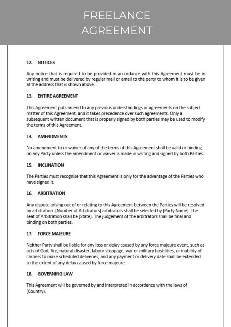 Freelance Agreement, Editable Agreement, Contract Agreement, Freelance ...