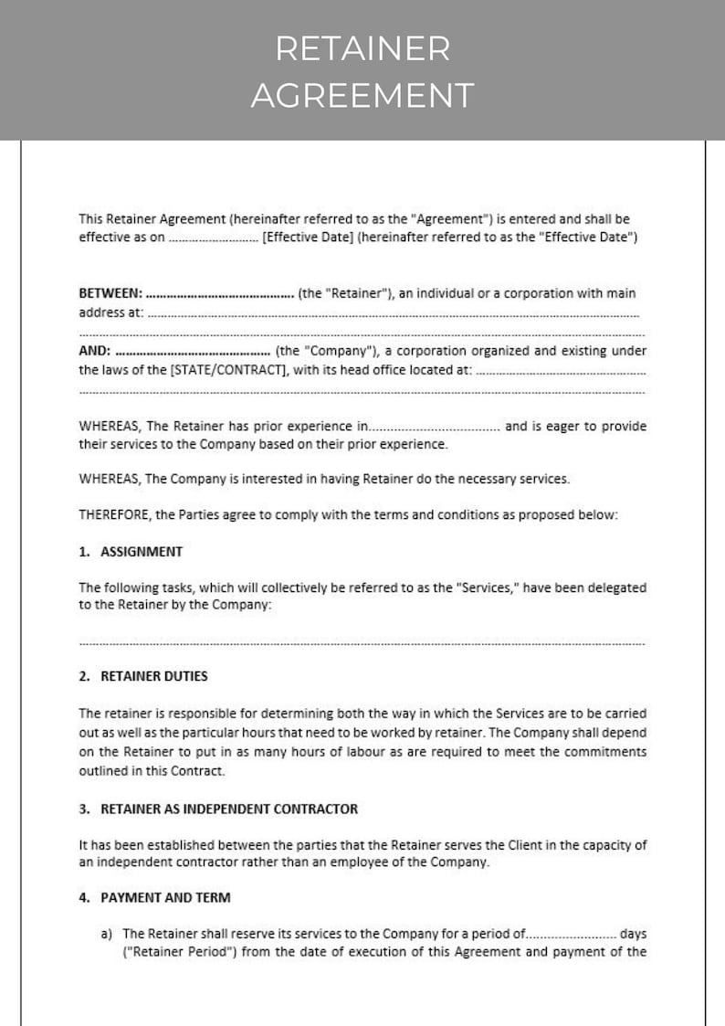 Retainer Agreement, Contract Agreement Retainer Contract Template ...