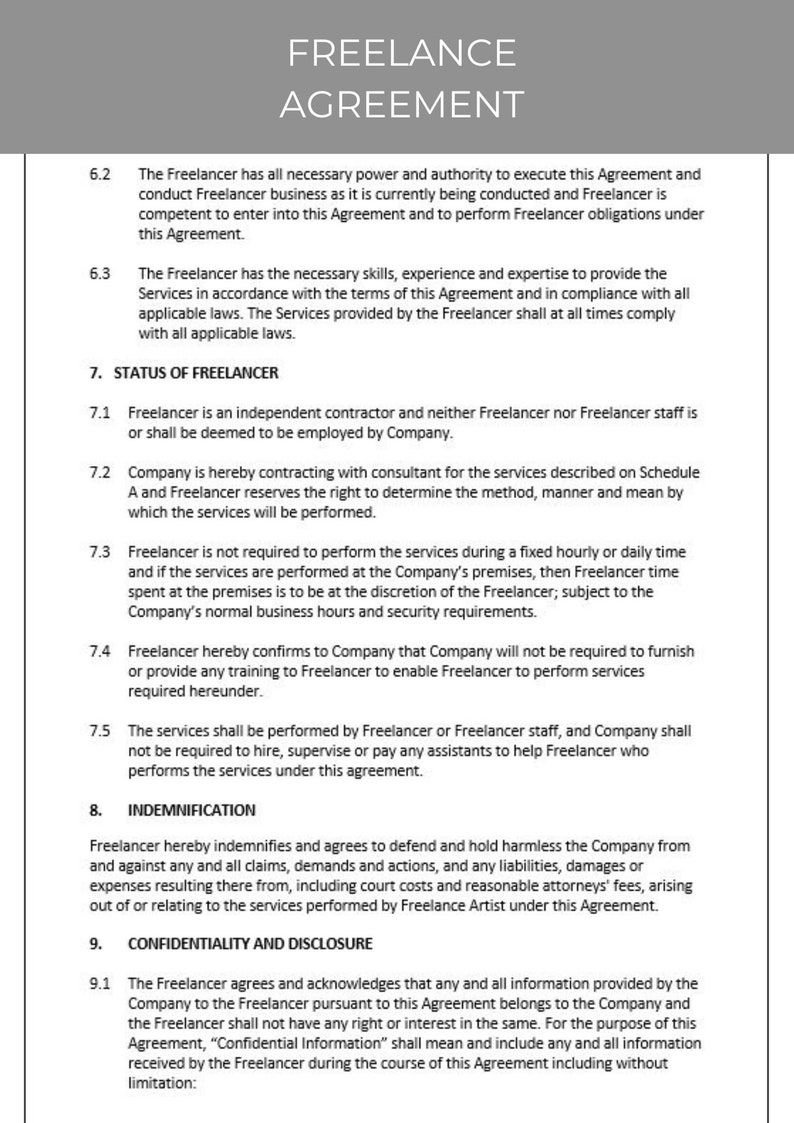 Freelance Agreement, Editable Agreement, Contract Agreement, Freelance Contract Template ...