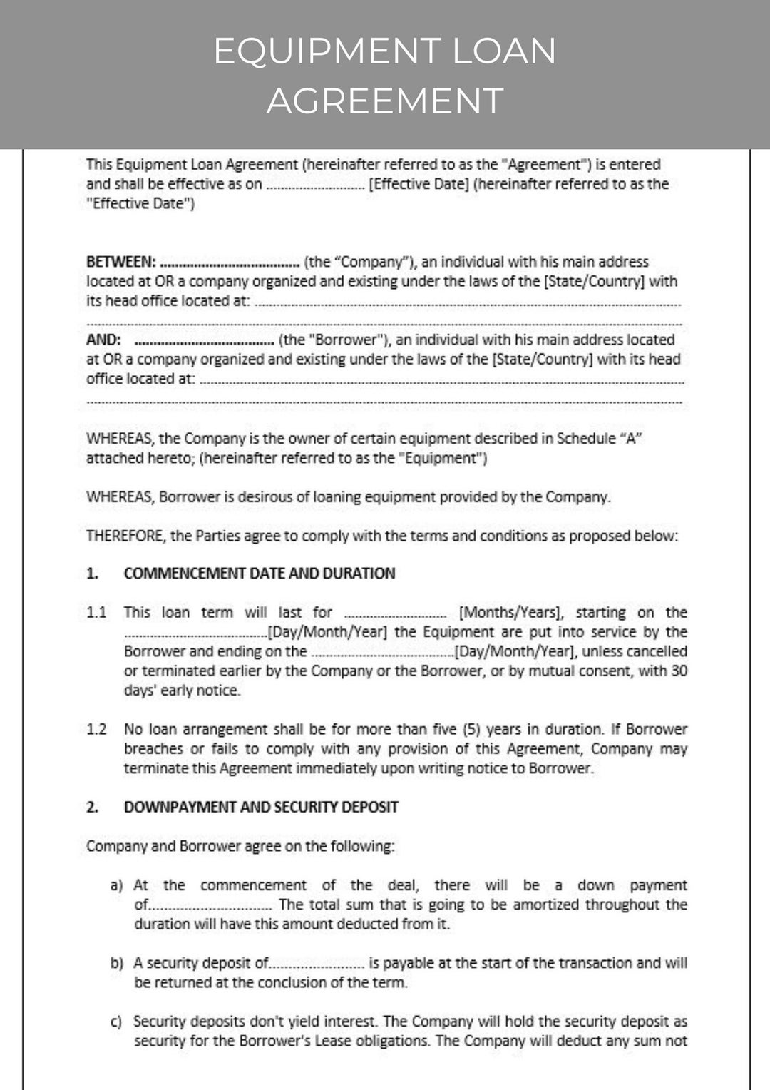 Equipment Loan Agreement - Etsy