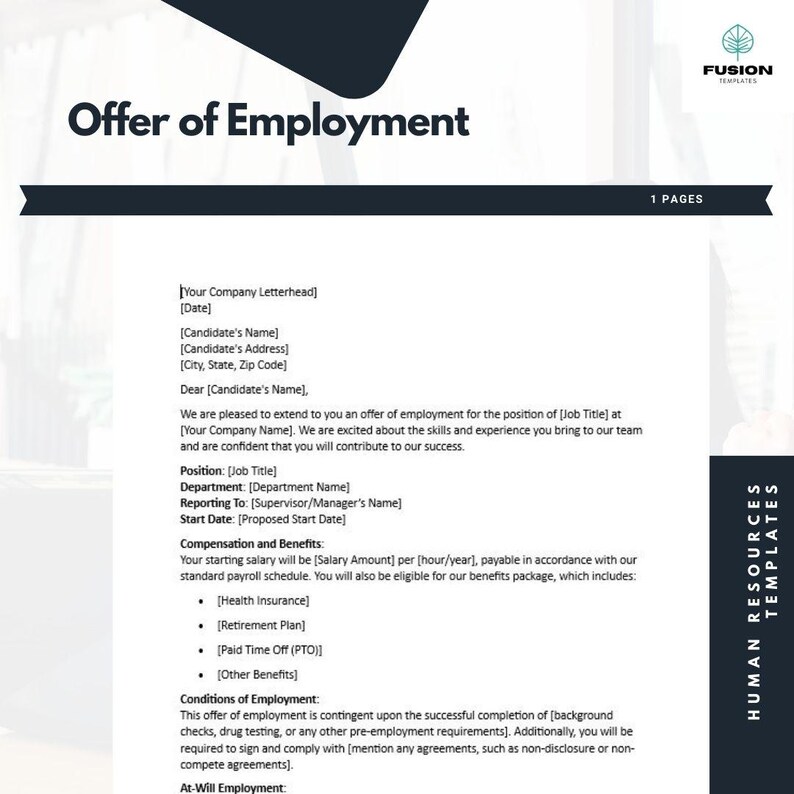 Offer of Employment Template - Etsy