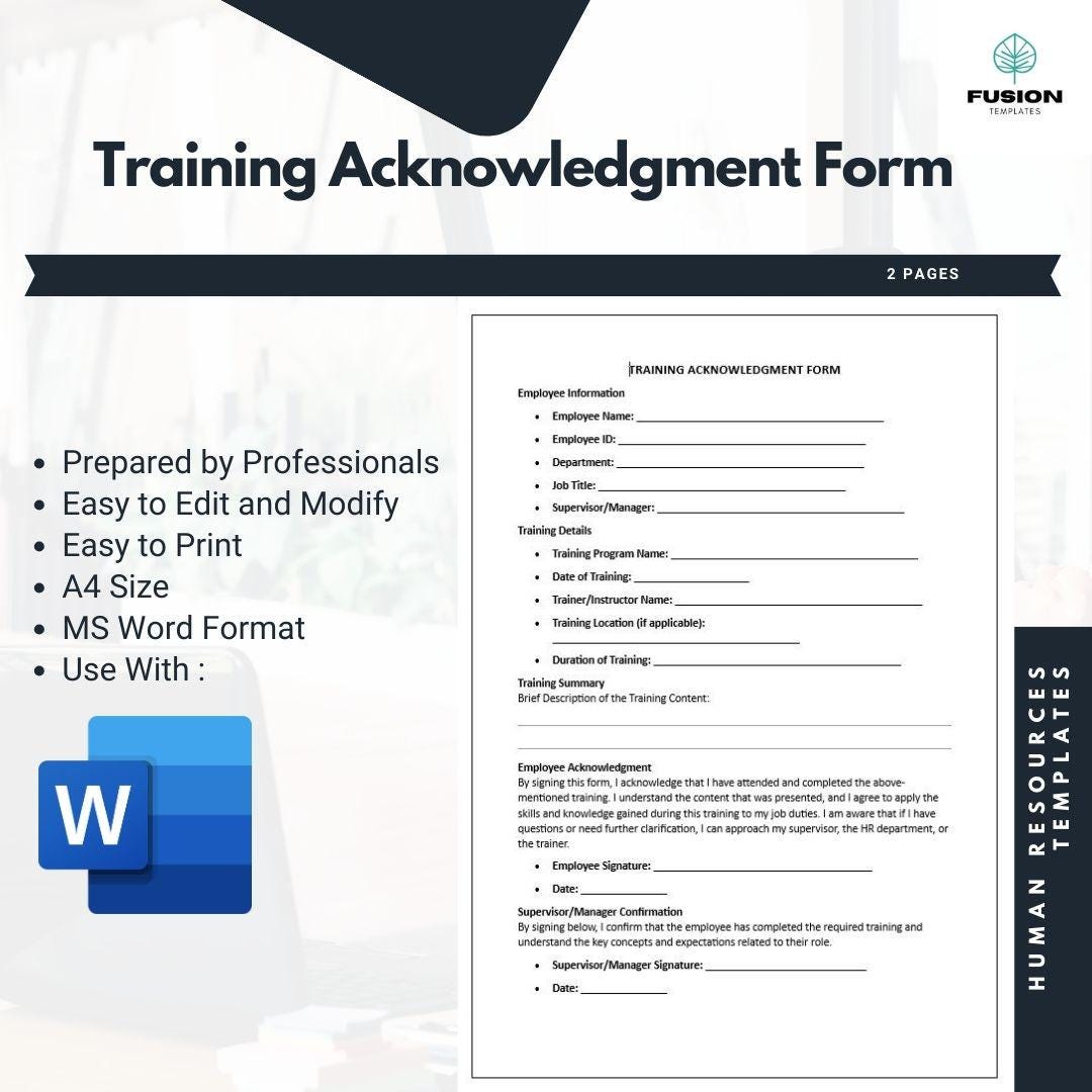 Training Acknowledgment Form Template - Etsy