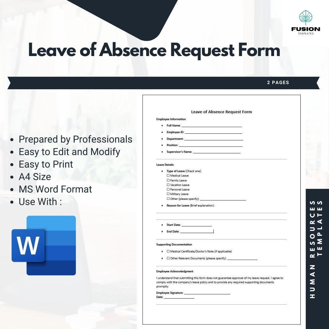 Leave of Absence Request Form Templates Human Resources Documents ...