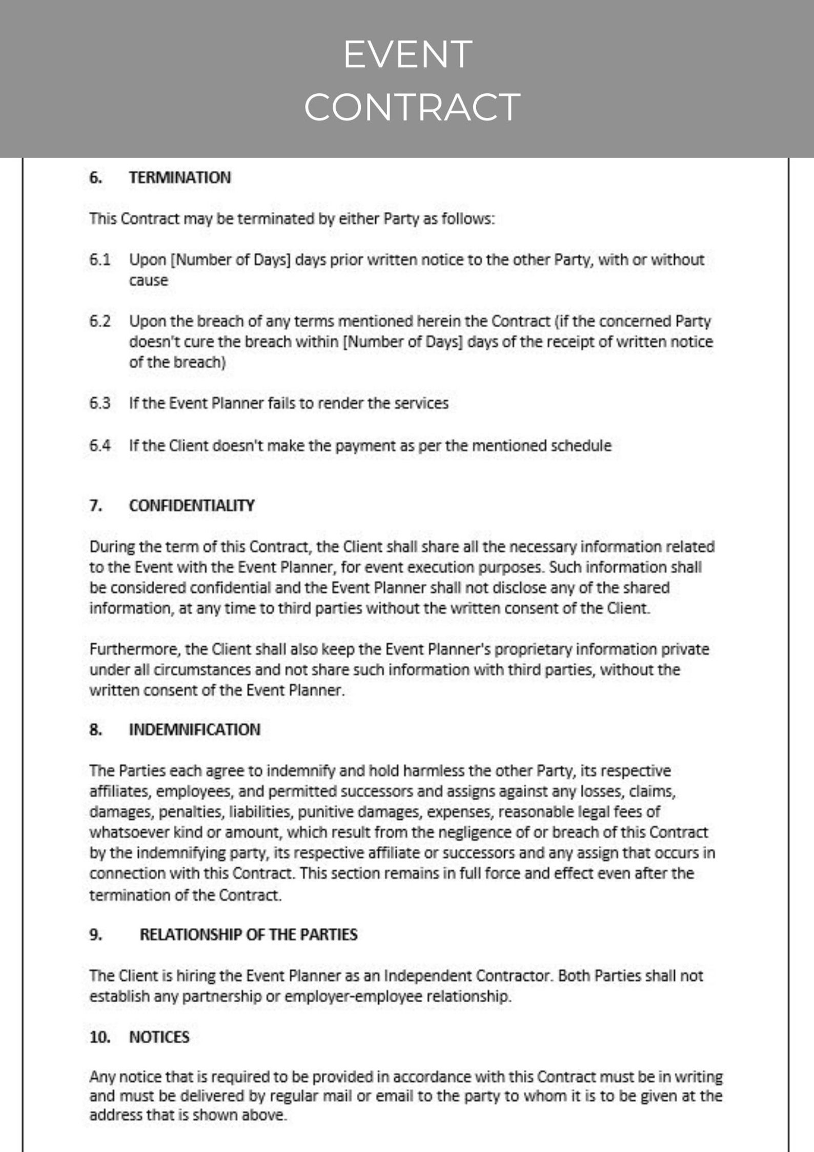 Event Contract, Editable Template, Contract Agreement, Event Contract ...