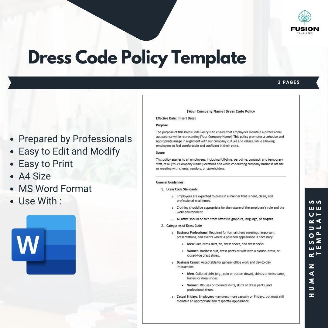 Dress Code Policy Template - Etsy