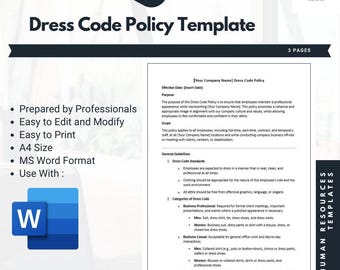 Dress Code Policy - Dress Code Policy Form - Employee Dress Code Policy ...